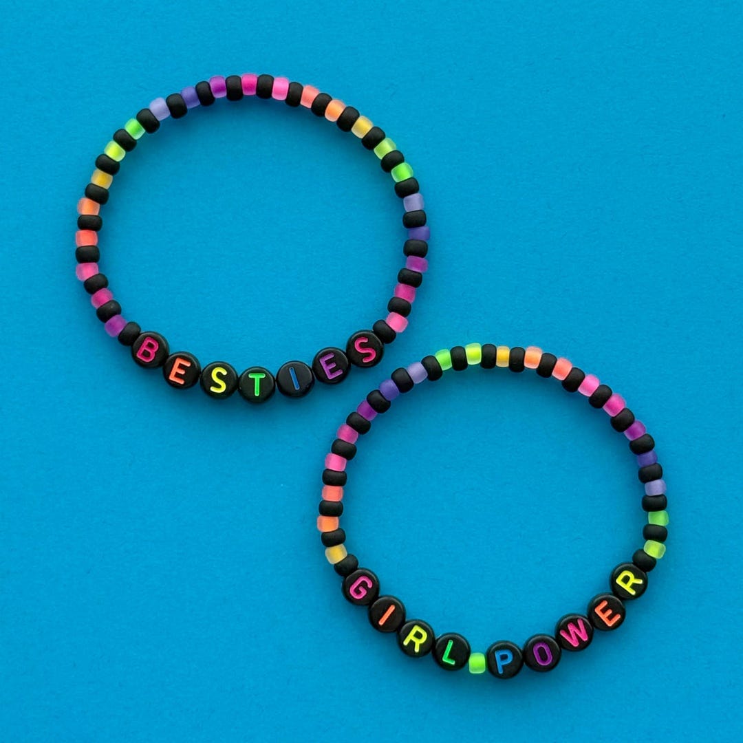 Besties & Girl Power 90’s Neon Rainbow Beaded Bracelets - Etsy