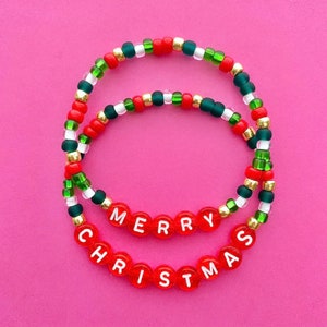 Merry Christmas Beaded Bracelets - Etsy