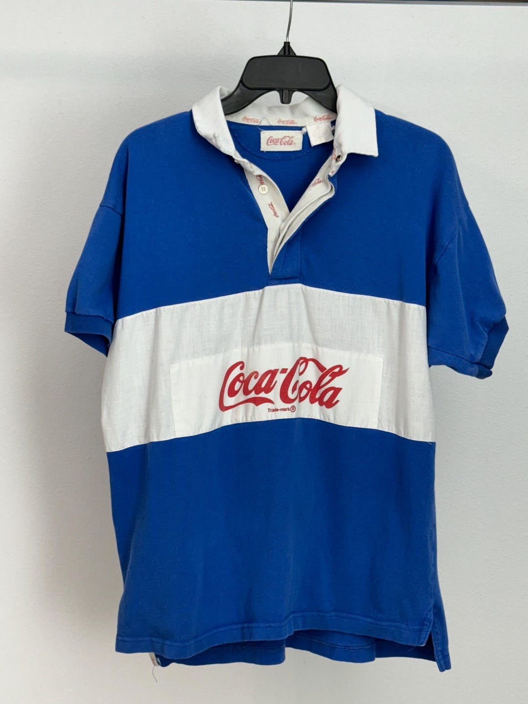 Vintage Coca Cola Polo Rugby Shirt Blue 1990's Usa Stripes Polo ...
