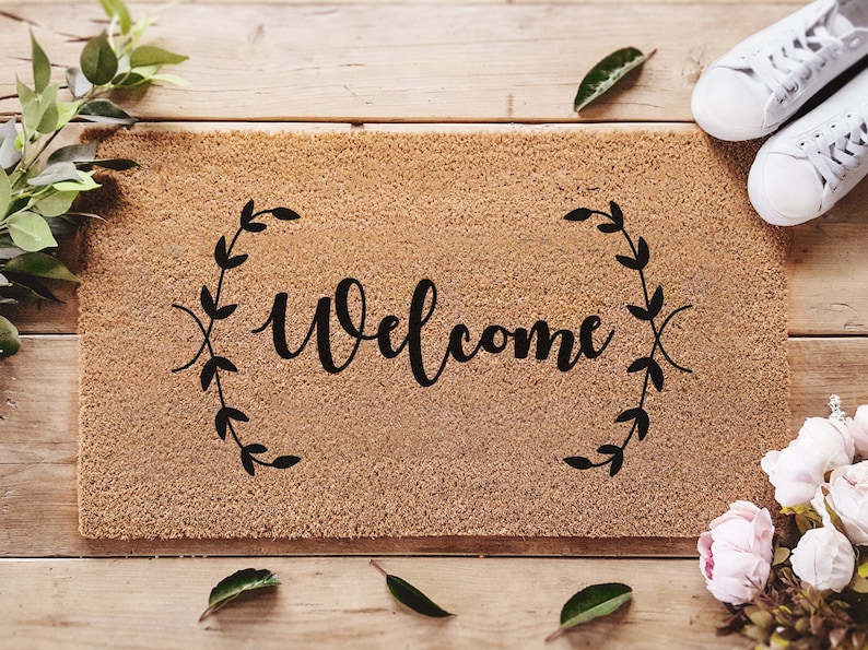 Custom Welcome Doormat / Leaf Border / Custom Door Mat / New - Etsy