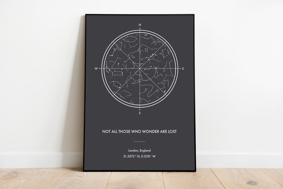 Compass Star Map Constellation Print, Personalized Night Sky Map Poster ...