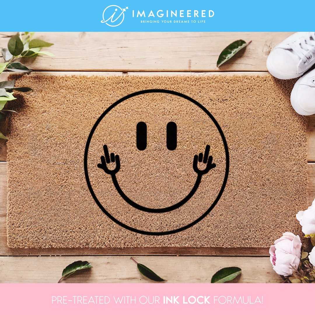Funny Rude Smiley Face Design Doormat, Cartoon Smiley Face Design ...
