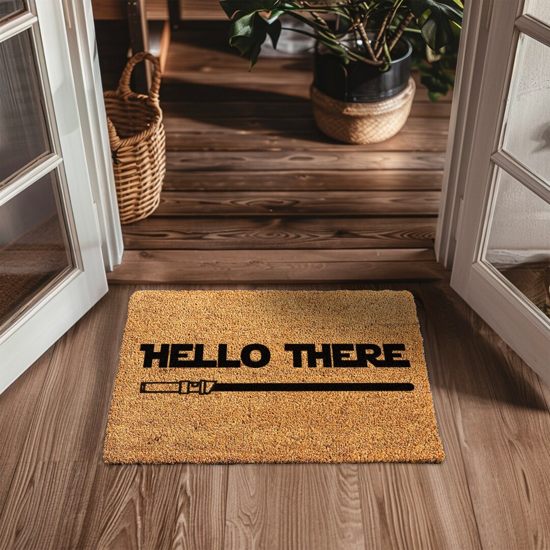 Black Star Wars Hello There Lightsaber Door Mat Star Wars Lovers ...