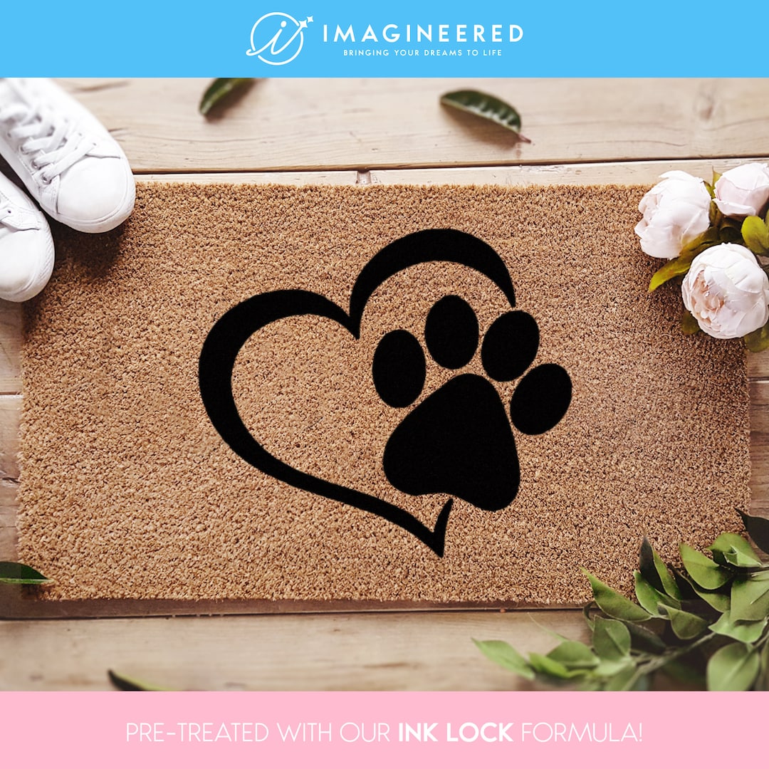 Interlocking Heart and Paw Welcome Mat Dog Lover Doormat Cat Lover ...