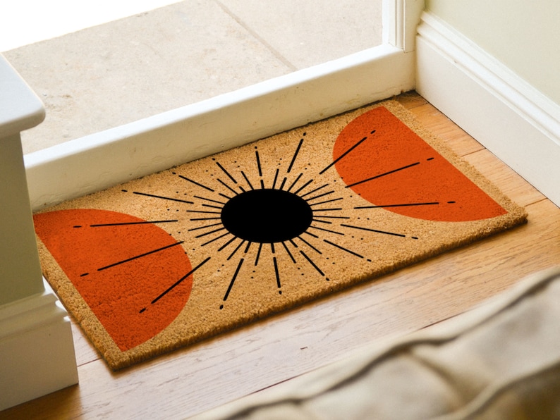 Mid Century Modern Design Doormat, Geometric Sun Boho Mat, Mid Century ...