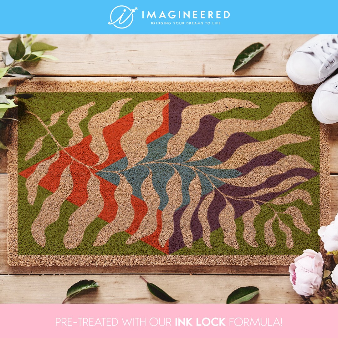 Mid Century Modern Chic Leaf Pattern Doormat, Front Porch Accessory ...