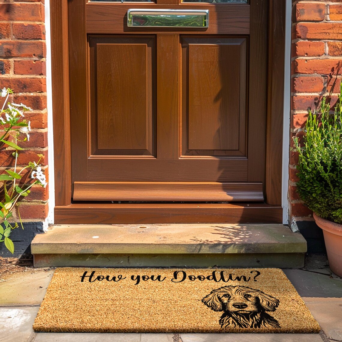 Custom Doodle Dog Doormat With Cute Saying, How You Doodlin, Doodle Dog ...