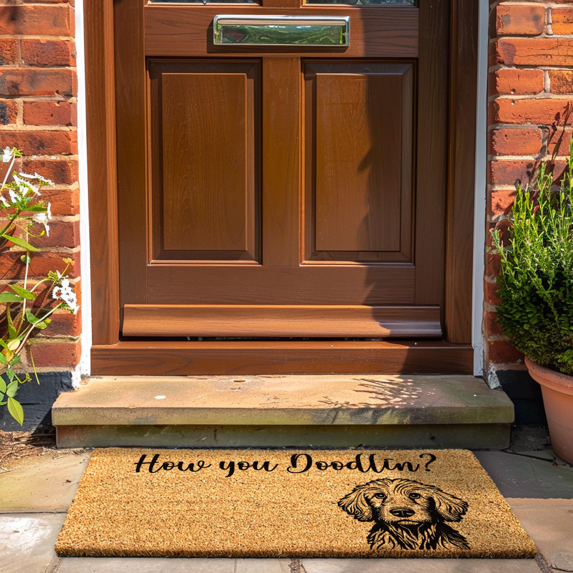 Custom Doodle Dog Doormat With Cute Saying, How You Doodlin, Doodle Dog ...
