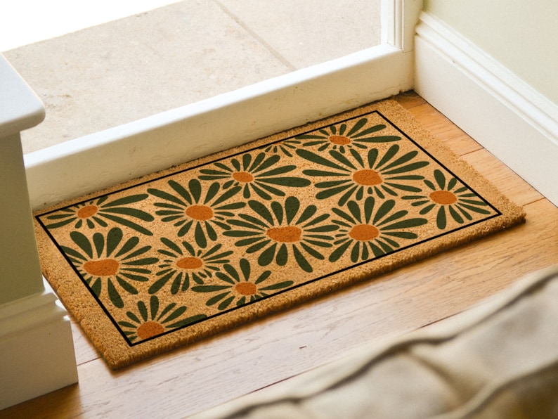 Unique Boho Chic Doormat With Floral Design, Welcome Mat for Front ...
