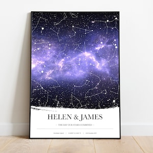 Night Sky Star Maps by Date, Custom Night Sky Star Map, Anniversary ...