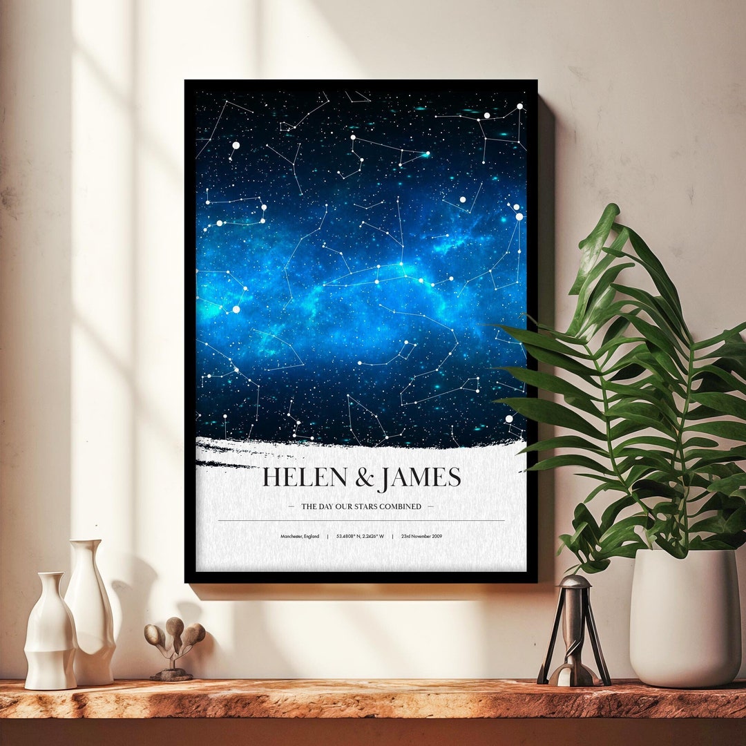 Night Sky Star Maps by Date, Custom Night Sky Star Map, Anniversary ...