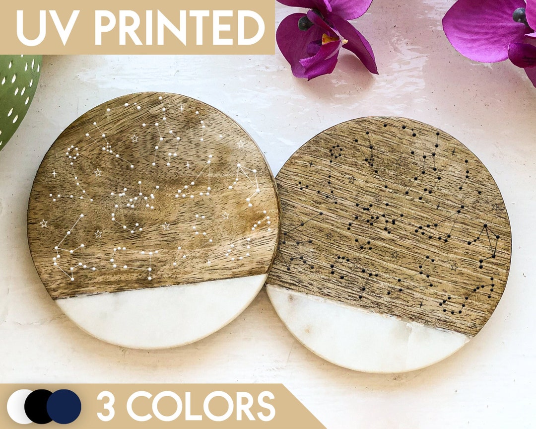 Zodiac Star Sign Constellation Coasters, Marble Wood Coaster Set ...