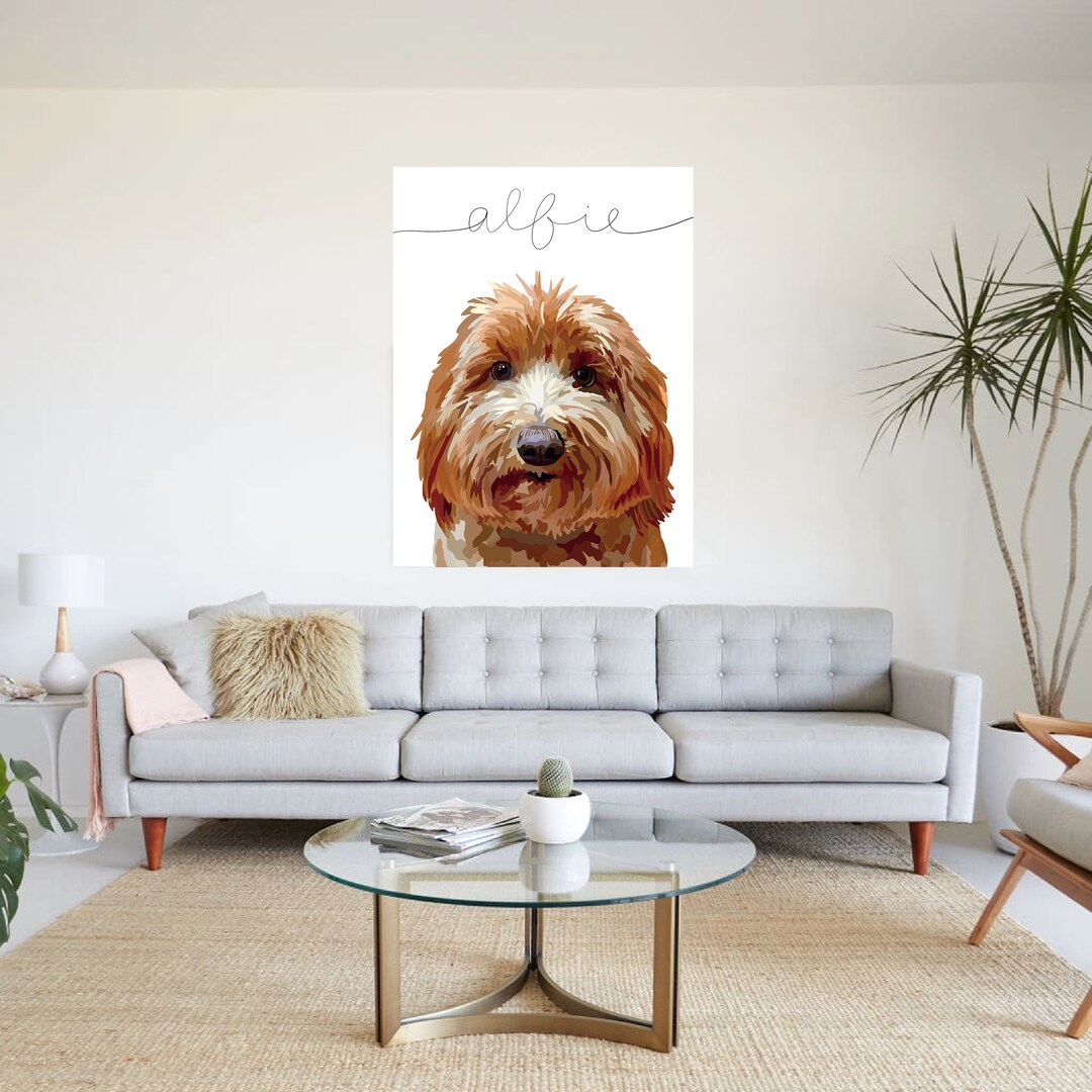 Custom Pet Portrait With Cursive Name | Printable Digital Illustration ...