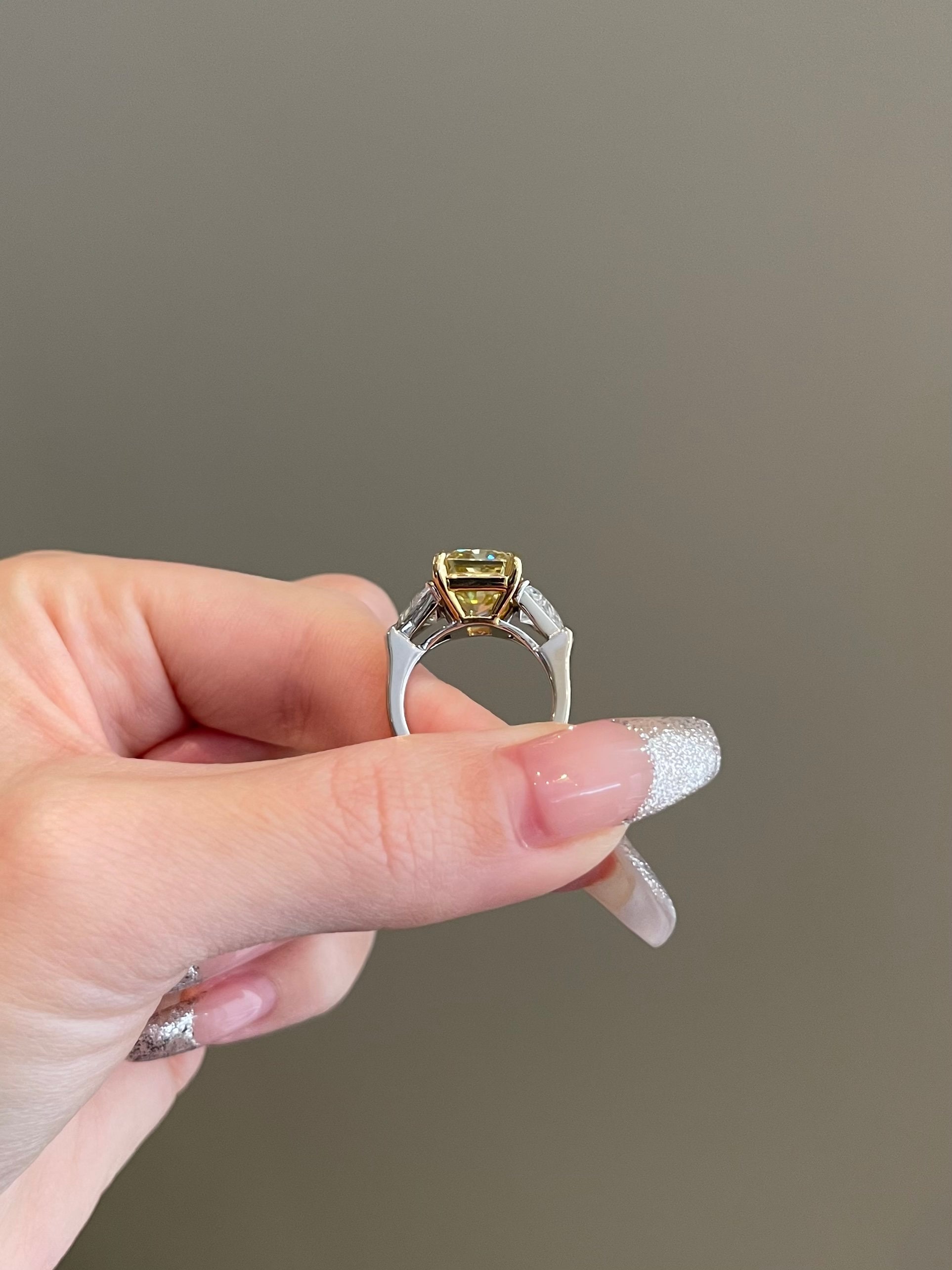 5 Carat Crushed Ice Yellow Radiant Moissanite W/ Trilliant Moissanite ...