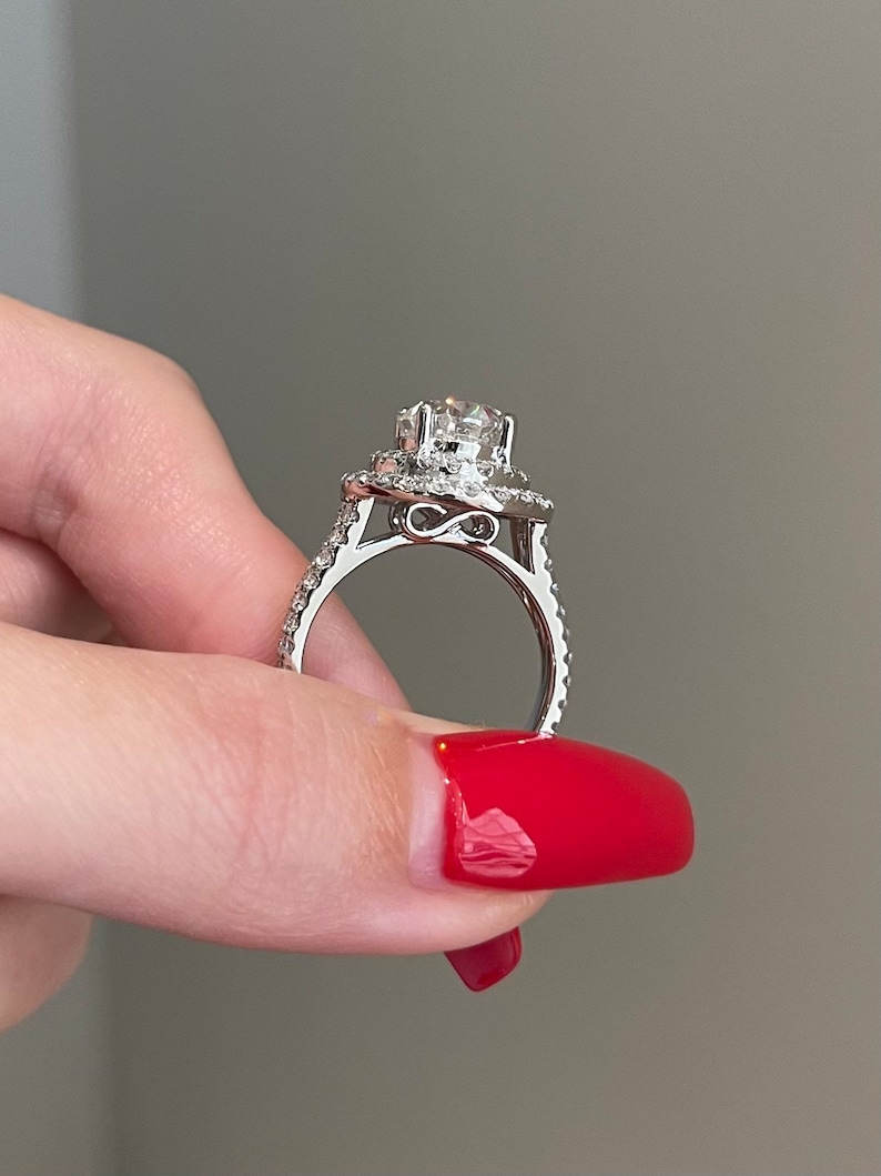 3.5 Carat Crushed Ice Oval Moissanite Double Halo 14K Gold Engagement ...