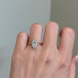 2 Carat Crushed Ice Hybrid Oval Cut Moissanite 4-prong Hidden Halo Solitaire Engagement Ring, D ...