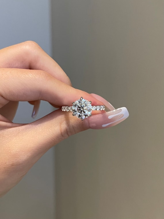 3ct Brilliant Round Moissanite 6 Prong Channel Pave Engagement Ring D VVS1 10K 14K 18K Gold Platinum