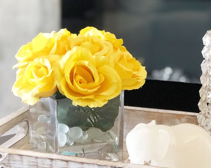 Yellow Rose Arrangement Artificial Faux Centerpiece Silk - Etsy