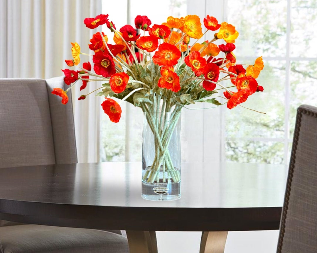Hot Poppies Floral Arrangement, Spring Summer Wedding Artificial Flower ...