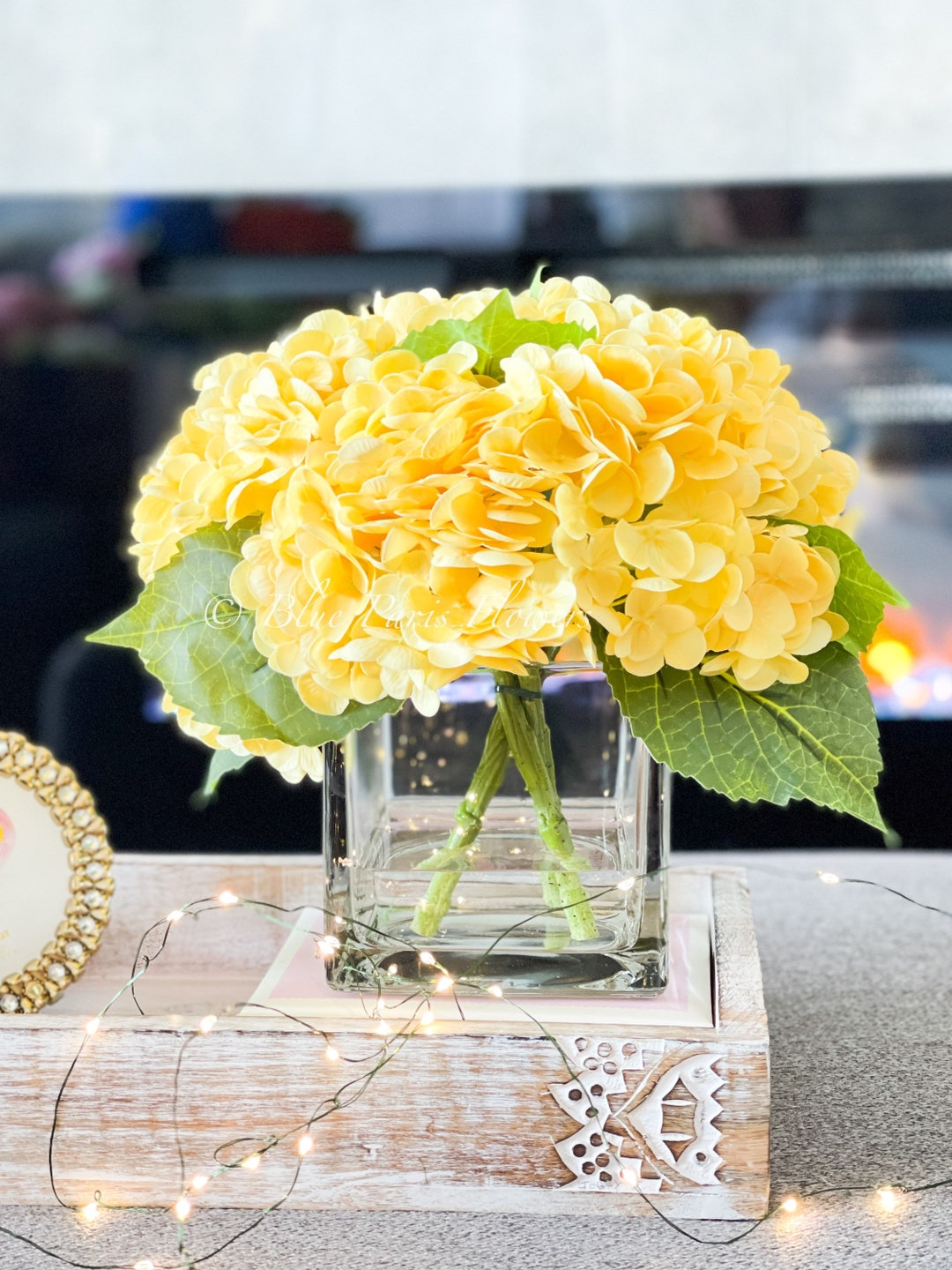 Yellow Real Touch Hydrangea Arrangement: French Faux Floral Centerpiece ...