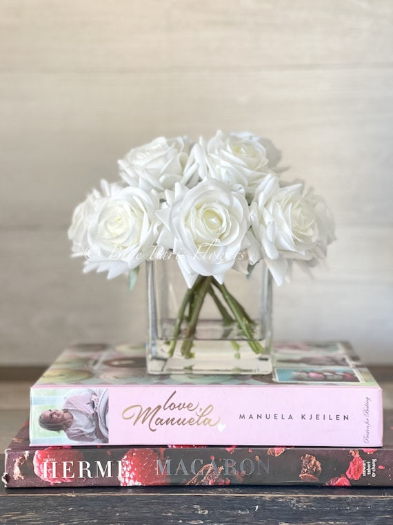 White Real Touch Roses Arrangement Artificial Faux | Etsy