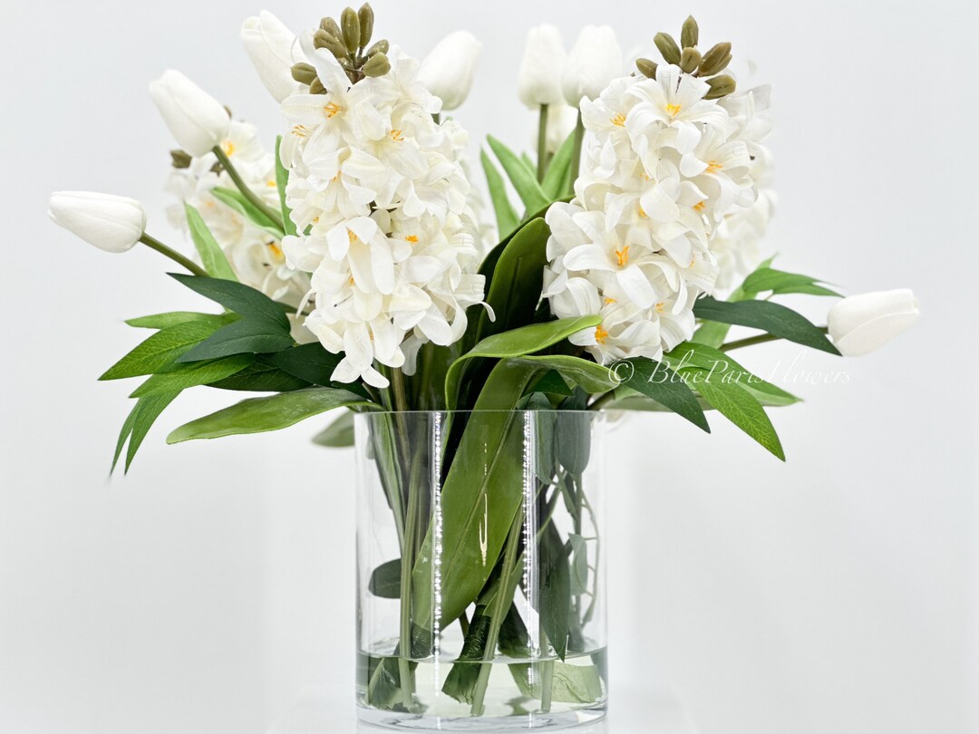 Real Touch Hyacinth & Tulip Arrangement: Faux Floral Centerpiece in ...
