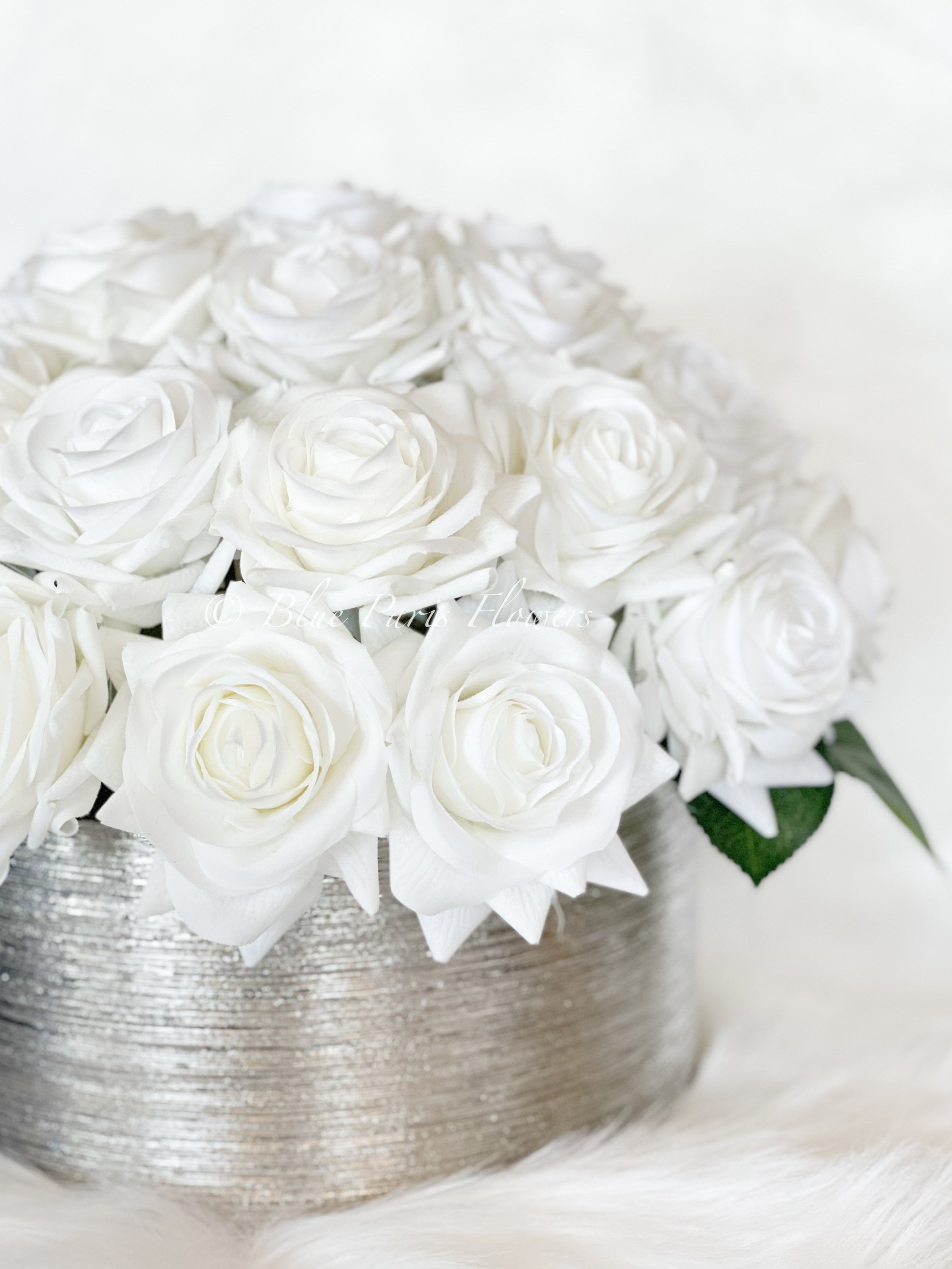 40 Real Touch White Roses Arrangement in Silver Vase French | Etsy