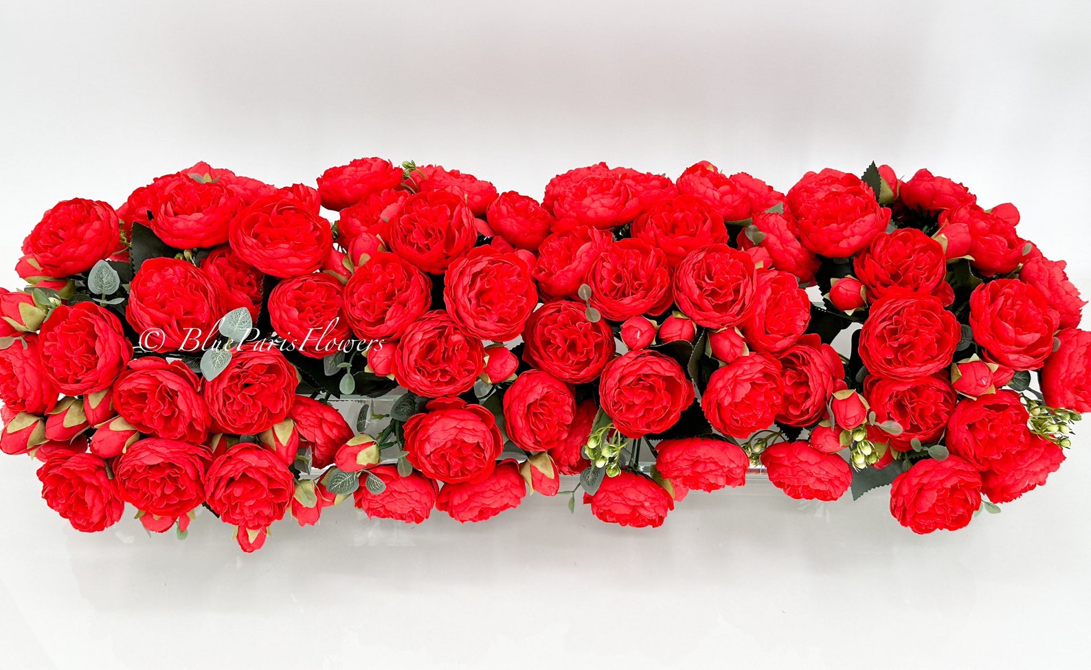 Modern Long Red Rose Peony Arrangement Artificial Faux Centerpiece ...