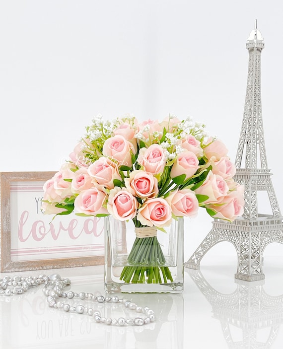 Light Pink 40 Roses Arrangement Floral Flowers Silk - Etsy