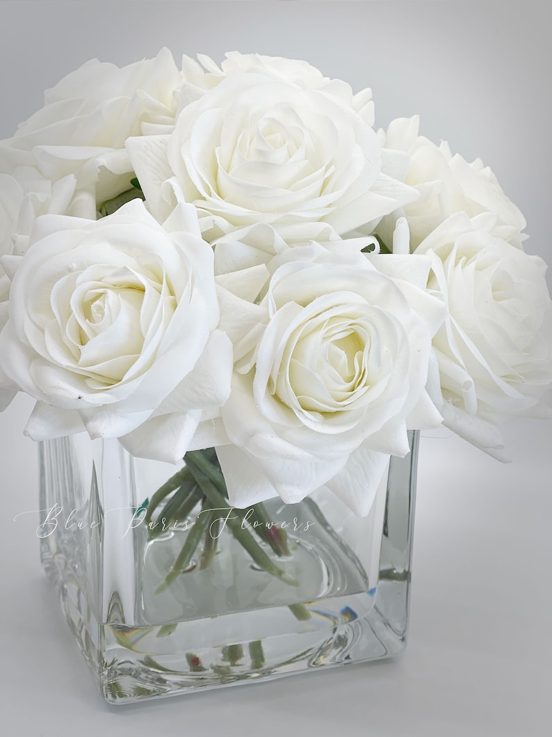 White Real Touch Roses Arrangement Artificial Faux | Etsy