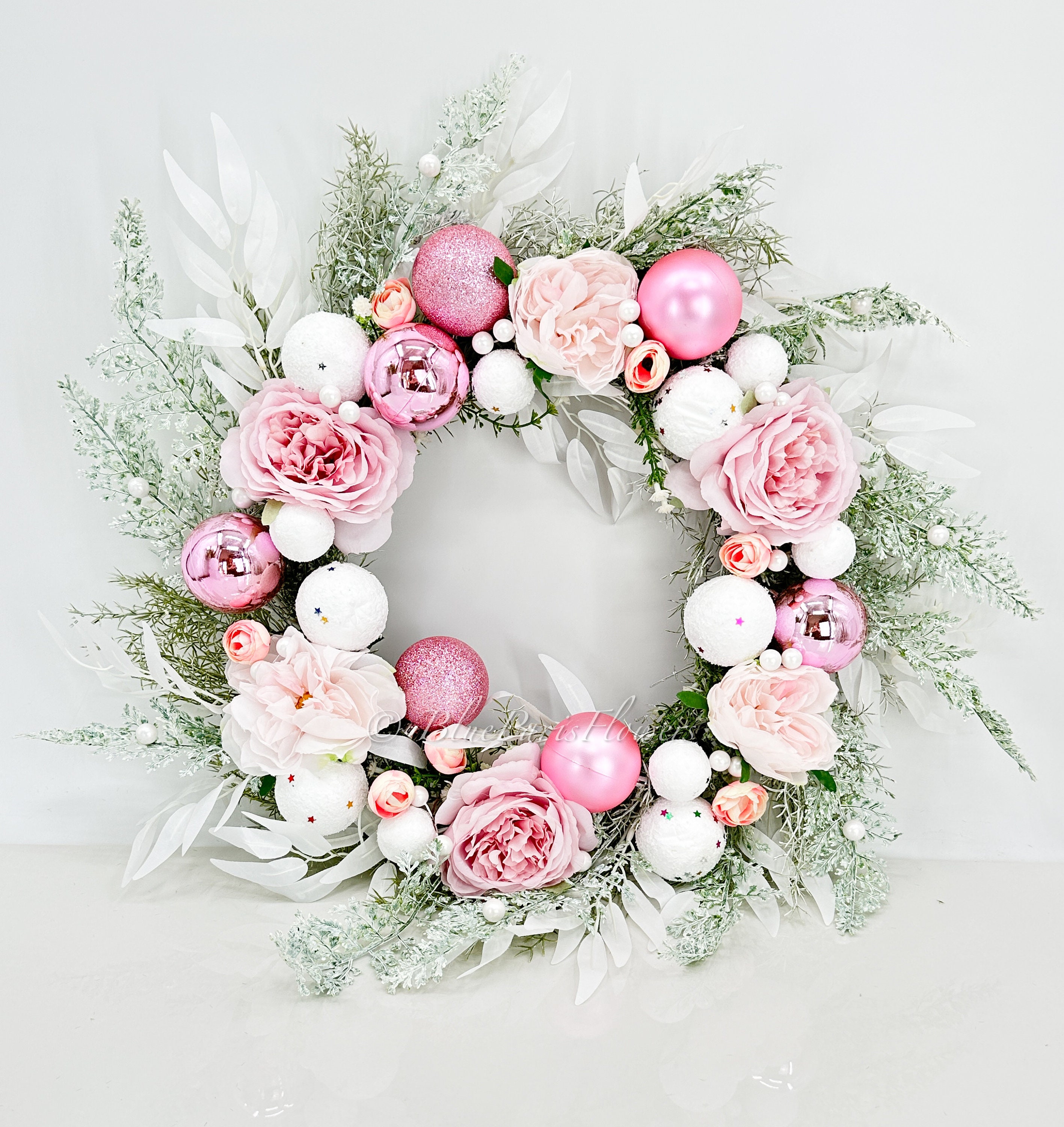 Pink Rose Christmas Wreath: Faux Silk Floral Holiday Decor - Etsy