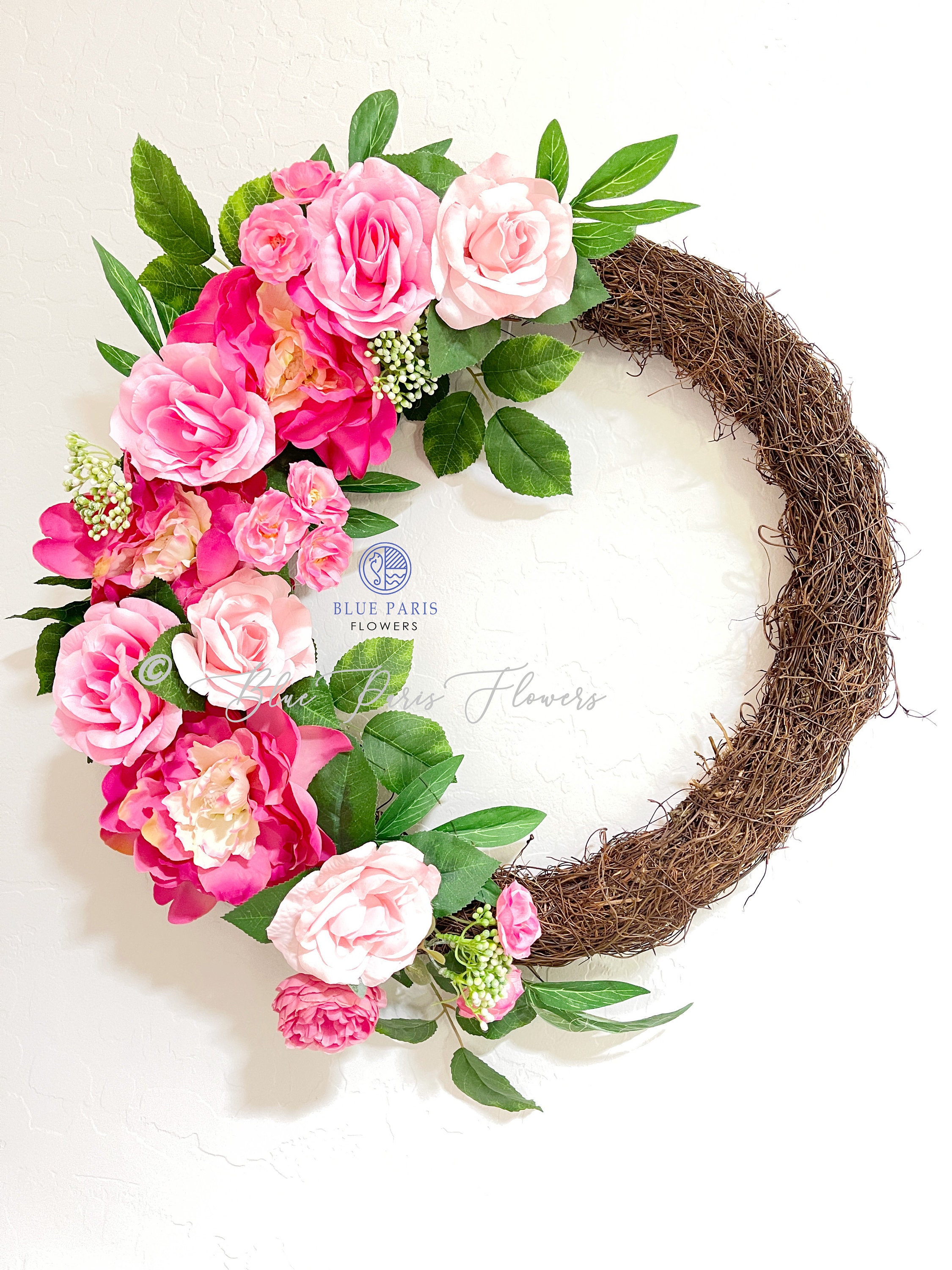 20 Rose Flowers Wreath Pink Rose Artificial Faux Silk - Etsy