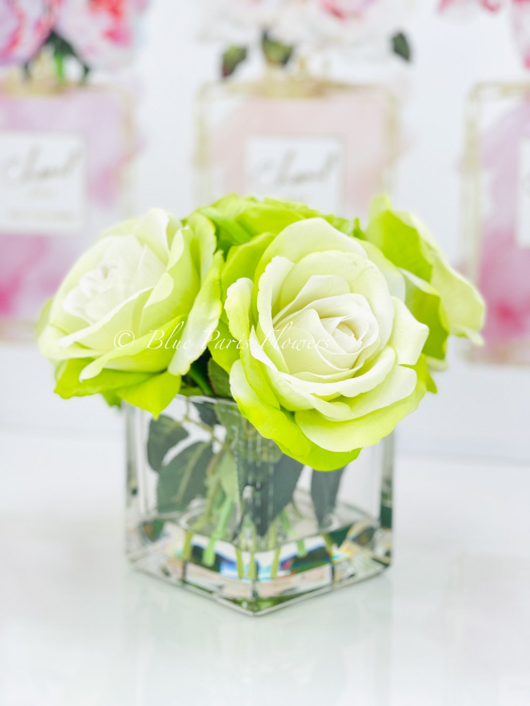 Green Velvet Touch Roses Arrangement Artificial Faux - Etsy