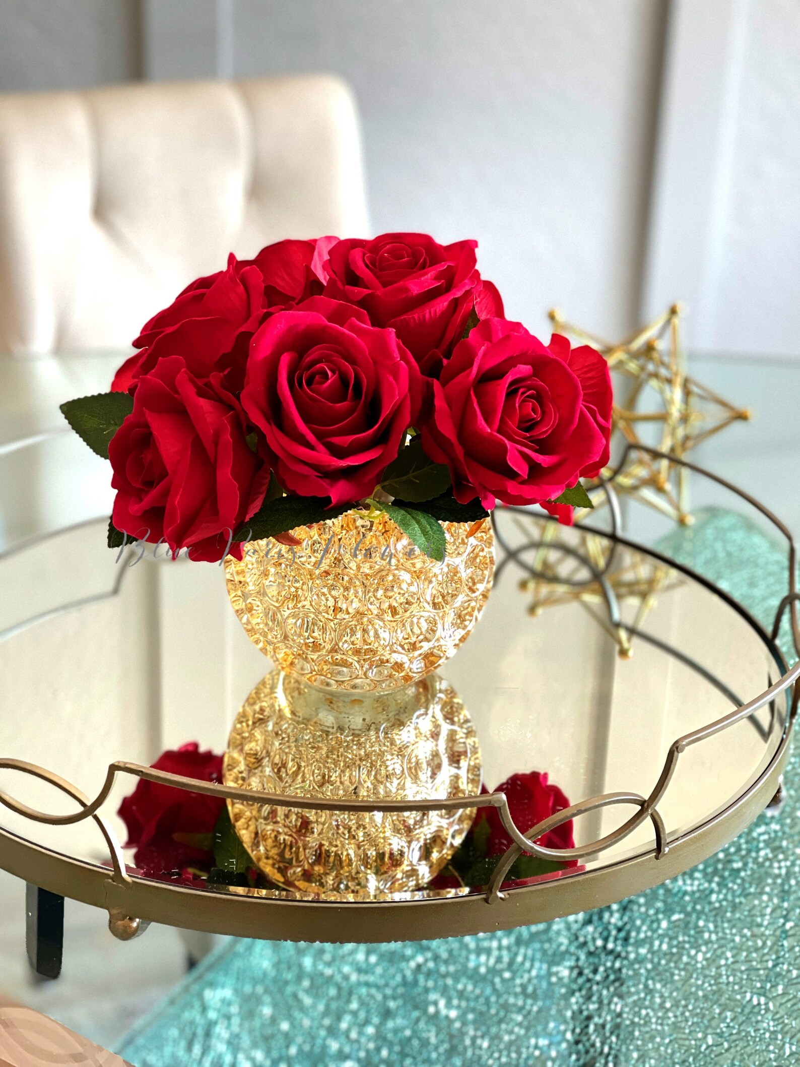 Red Rose Flower Arrangement Floral Artificial Faux | Etsy