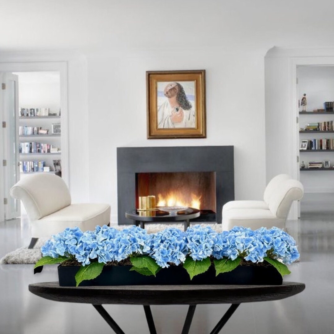 Real Touch Hydrangea Centerpiece: Faux Floral Arrangement in Black Vase ...