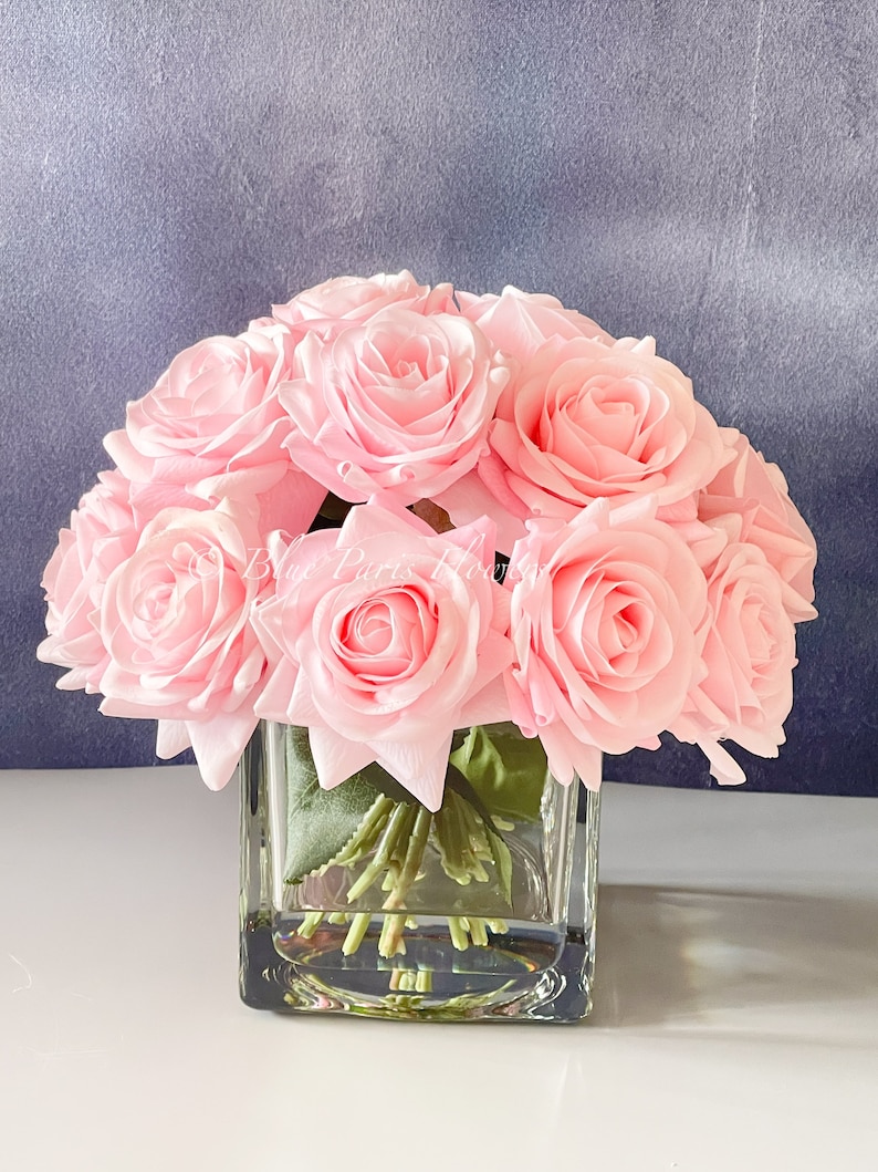 Real Touch Light Pink Roses Arrangement in Vase French - Etsy
