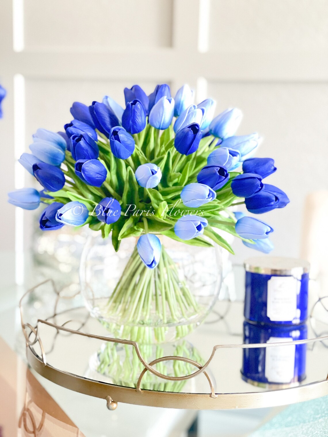 X-large 54 Blue Tulips Modern Faux Floral Arrangement Real - Etsy