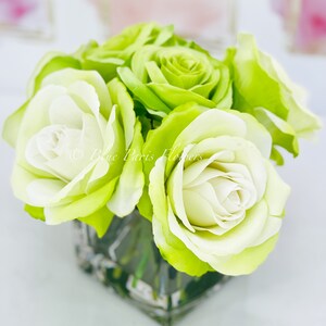 Green Velvet Touch Roses Arrangement: Faux Floral Centerpiece in Glass ...