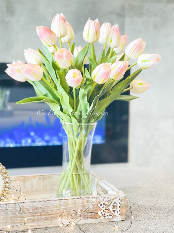 20 Blush Pink Real Touch Tulips Modern Arrangement - Etsy