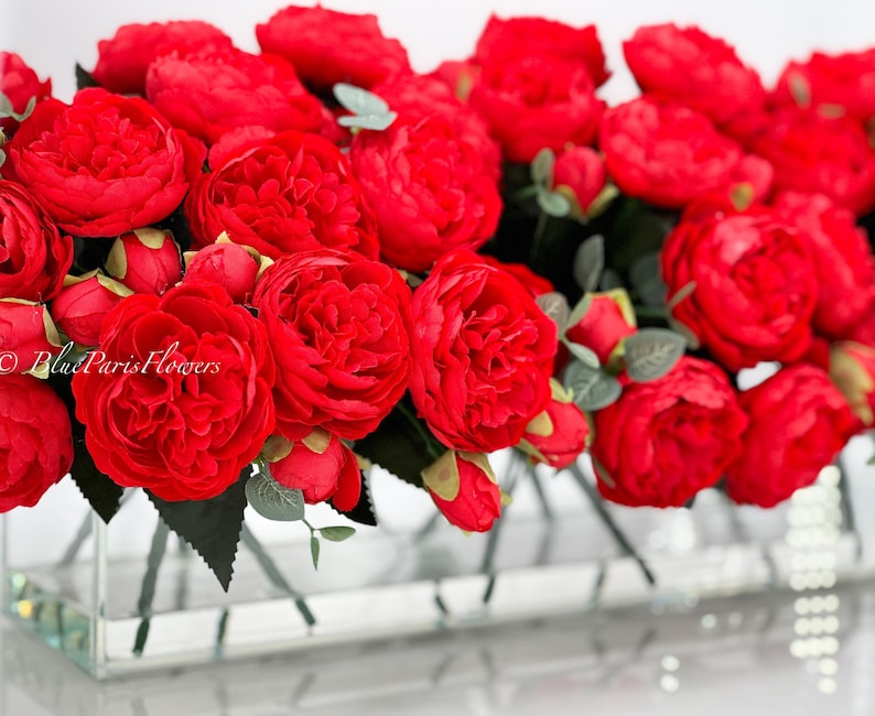 Modern Long Red Rose Peony Arrangement Artificial Faux - Etsy