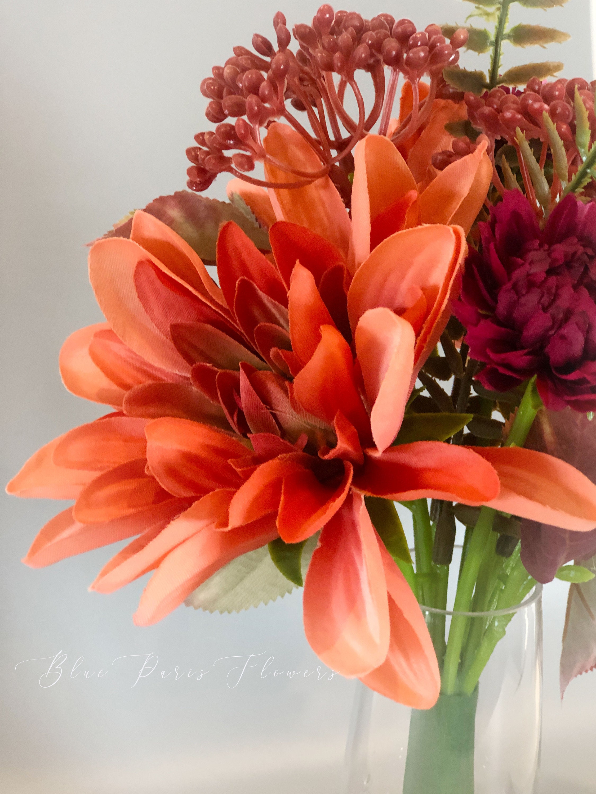 Fall or Thanksgiving Rusty Red Dahlias Floral, Artificial Faux ...