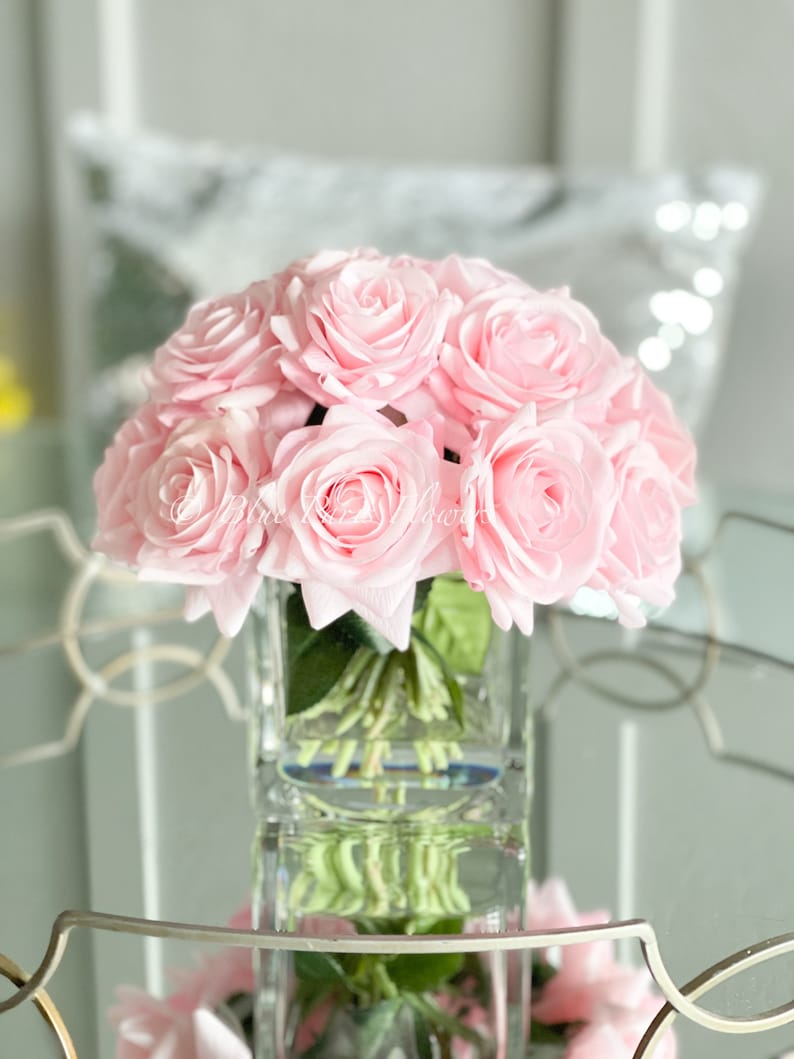Real Touch Light Pink Roses Arrangement in Vase French - Etsy