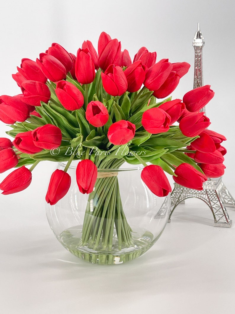 X-large 60 Red Tulips Modern Faux Floral Arrangement Real | Etsy