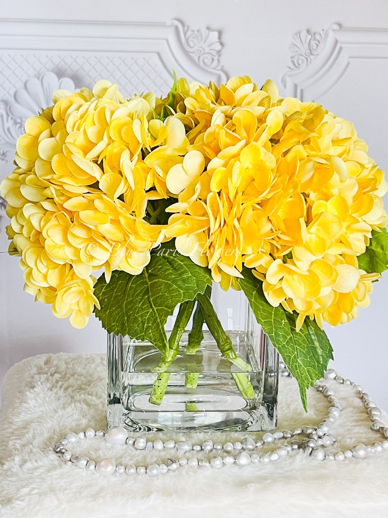 Yellow Real Touch Hydrangea Arrangement: French Faux Floral Centerpiece ...