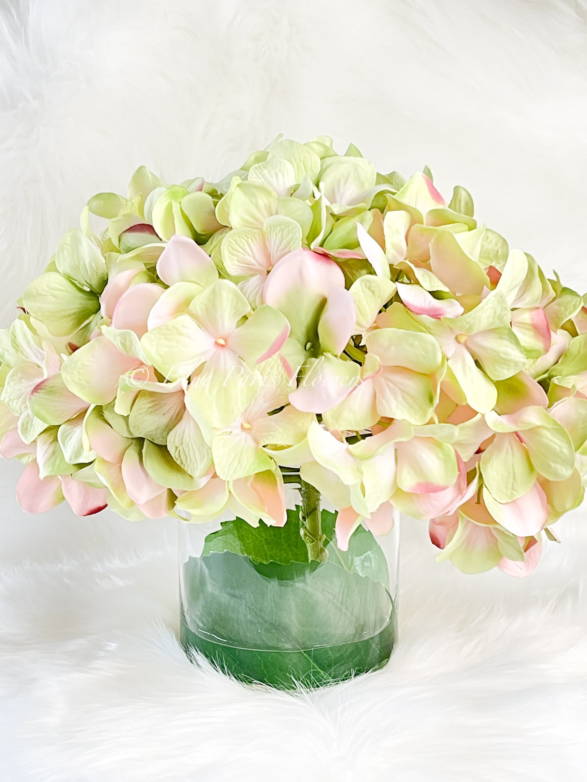 X-Large Head French Green Pink Hydrangea in Vase Artificial | Etsy