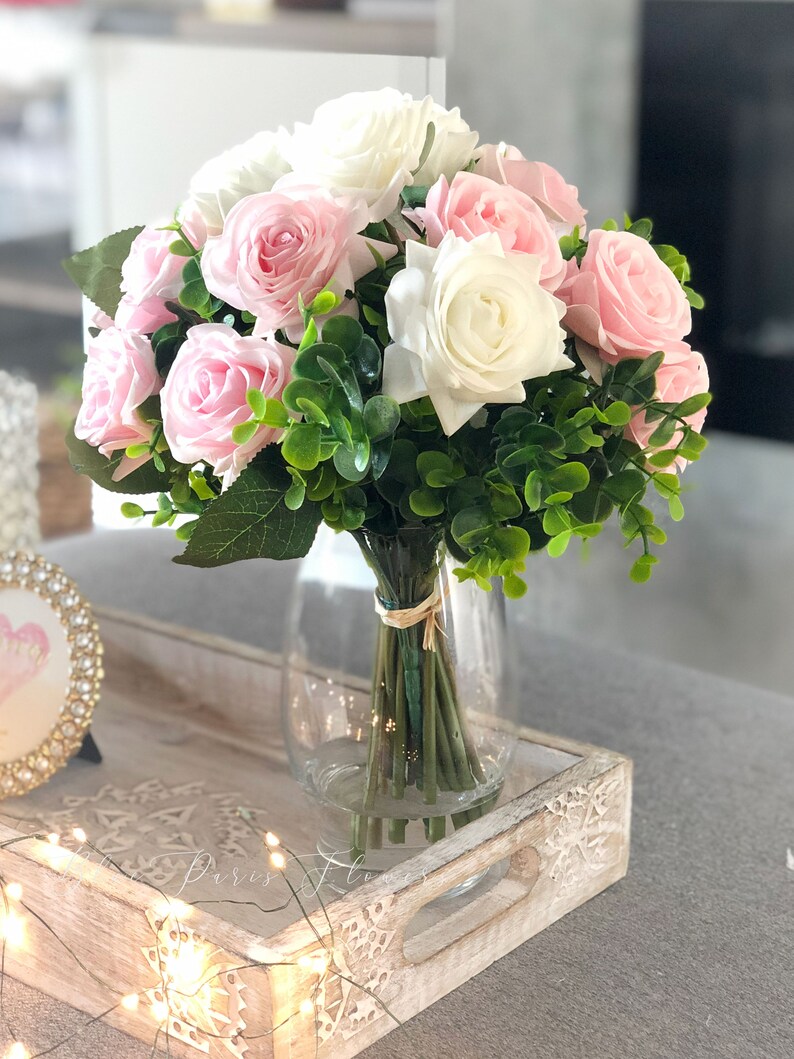 Real Touch White and Pink Rose Greenery Artificial Faux - Etsy