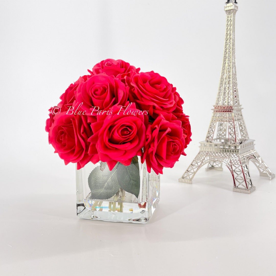 Real Touch Ruby Red Roses Arrangement: French Country Faux Floral Decor ...