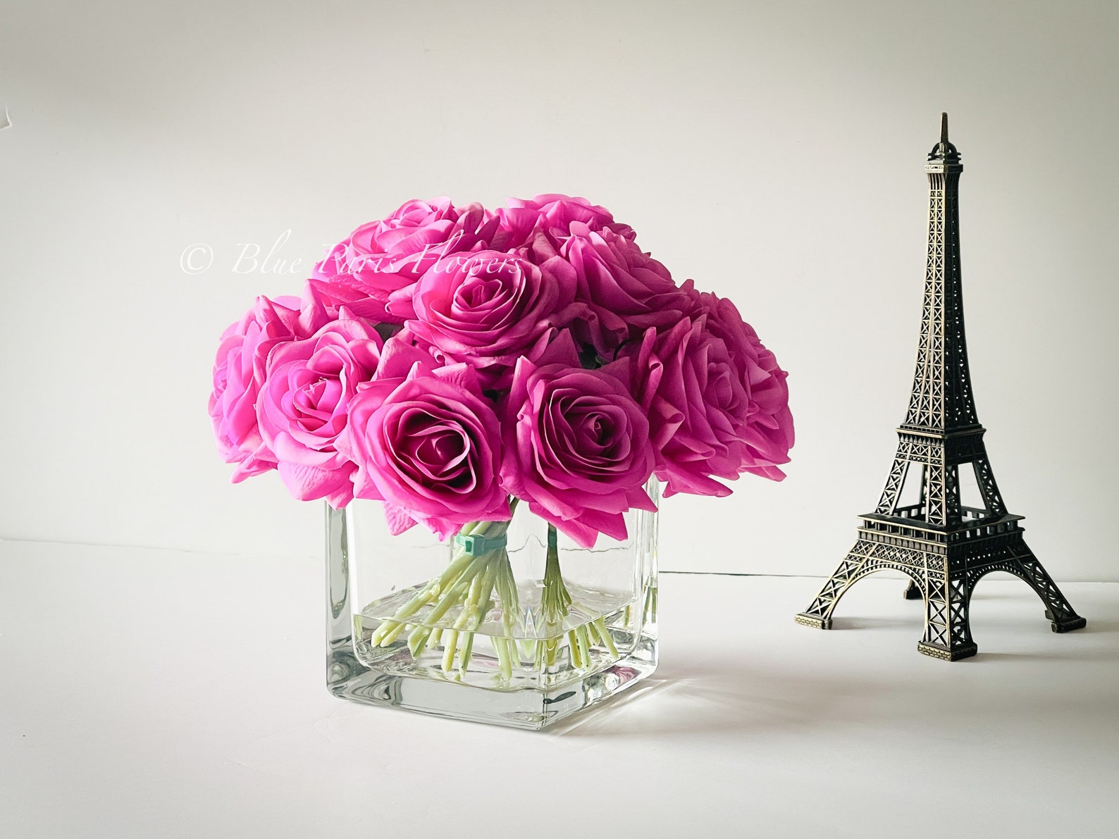 Real Touch Magenta Roses Arrangement in Vase French Country - Etsy