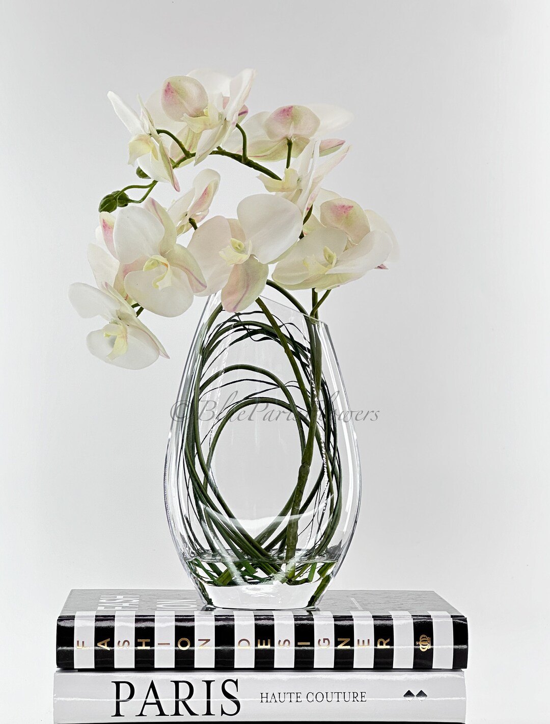 Real Touch Cream Orchid Arrangement: Modern Floral Centerpiece in Glass ...