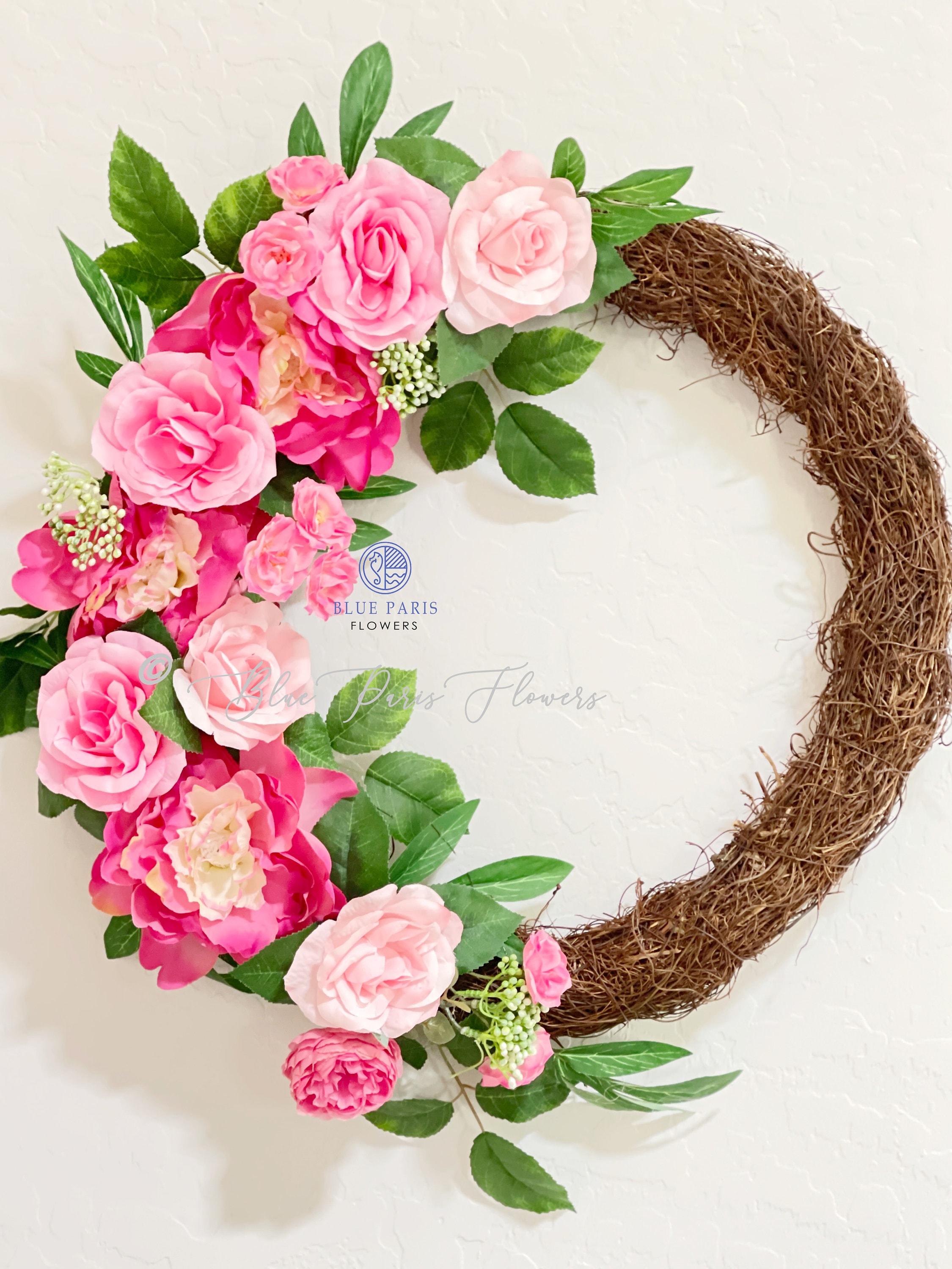 20 Rose Flowers Wreath Pink Rose Artificial Faux Silk - Etsy